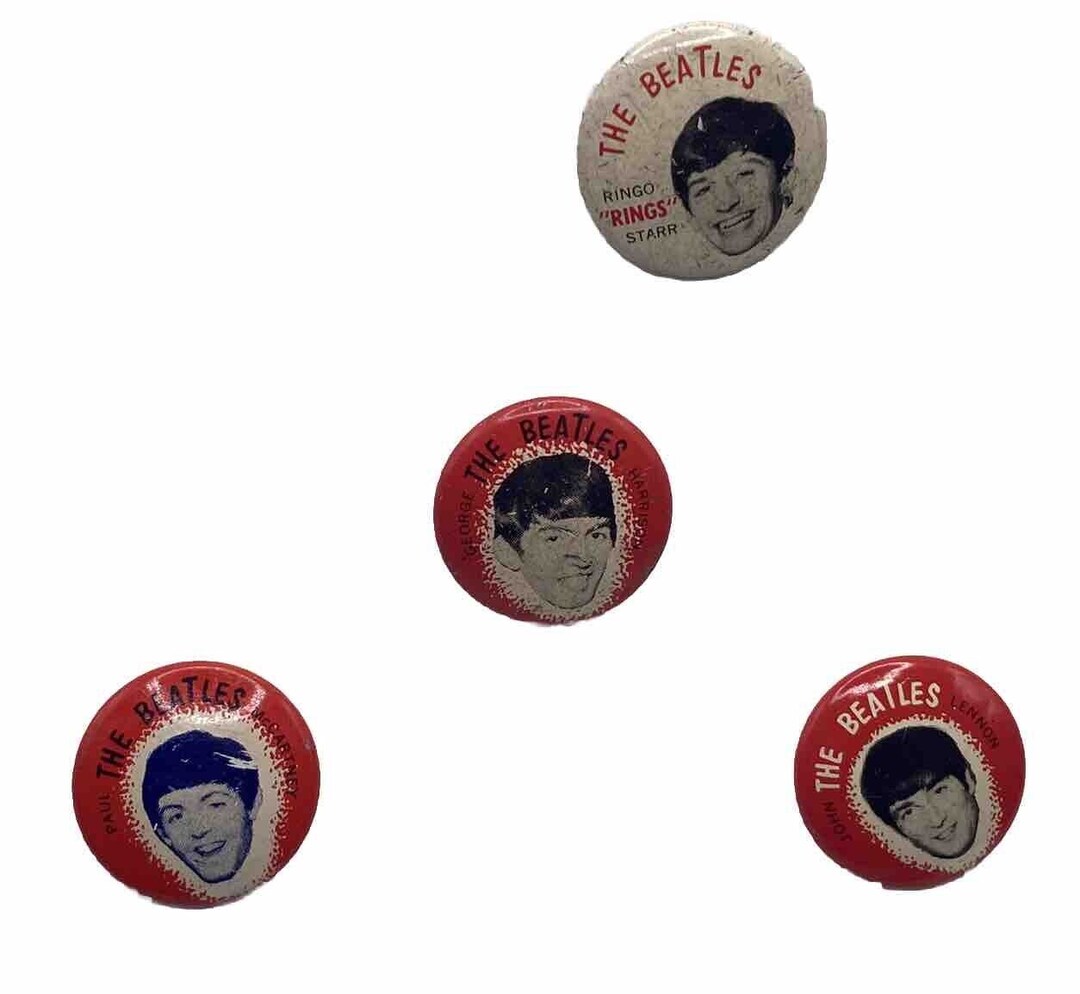 Vintage 1964 Lot of 4 THE BEATLES Pinback Buttons, Green Duck Seltaeb ...