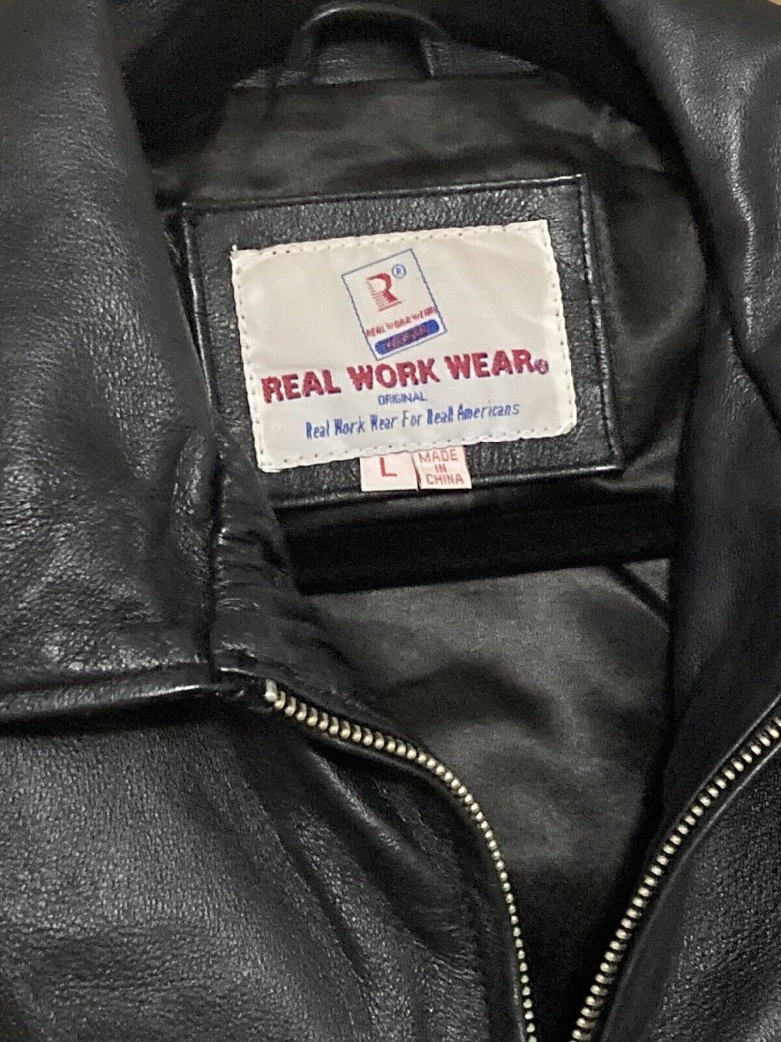 Real Work Wear Leather Coat Vintage Womens Size LARGE Black Leather ...