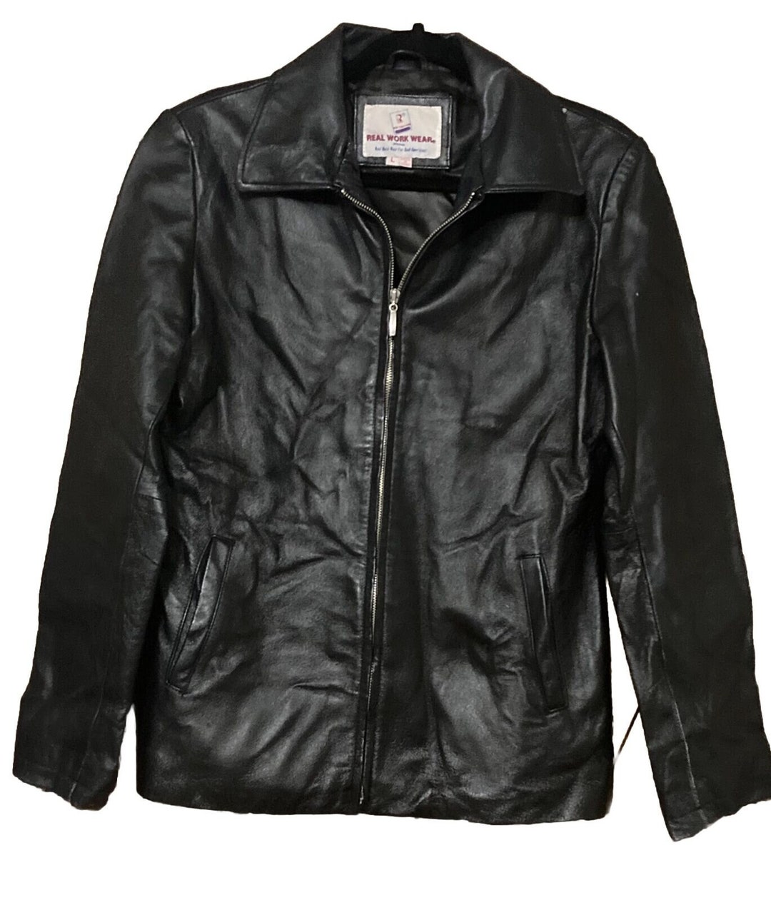 Real Work Wear Leather Coat Vintage Womens Size LARGE Black Leather ...