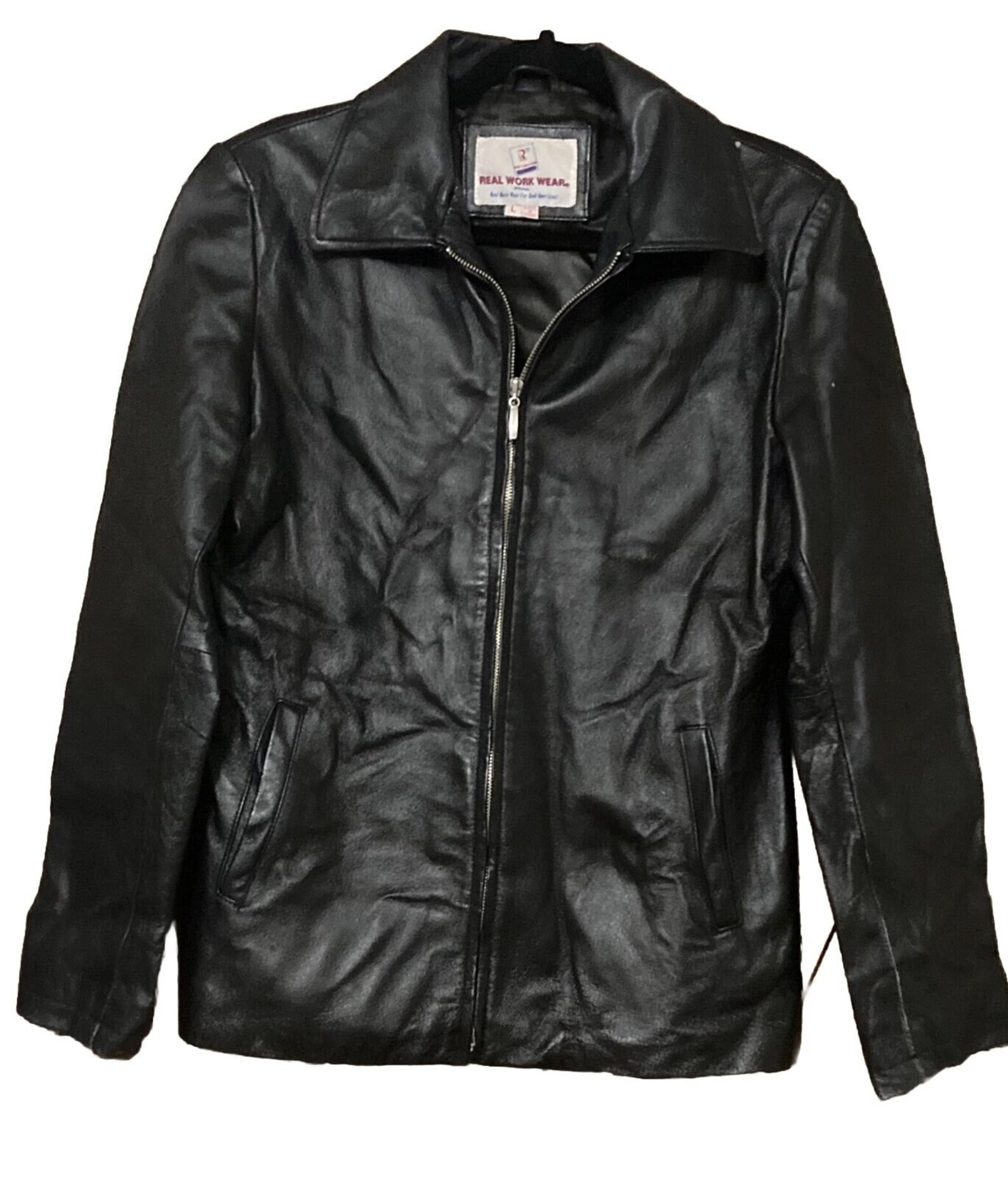 Real Work Wear Leather Coat Vintage Womens Size LARGE Black Leather ...