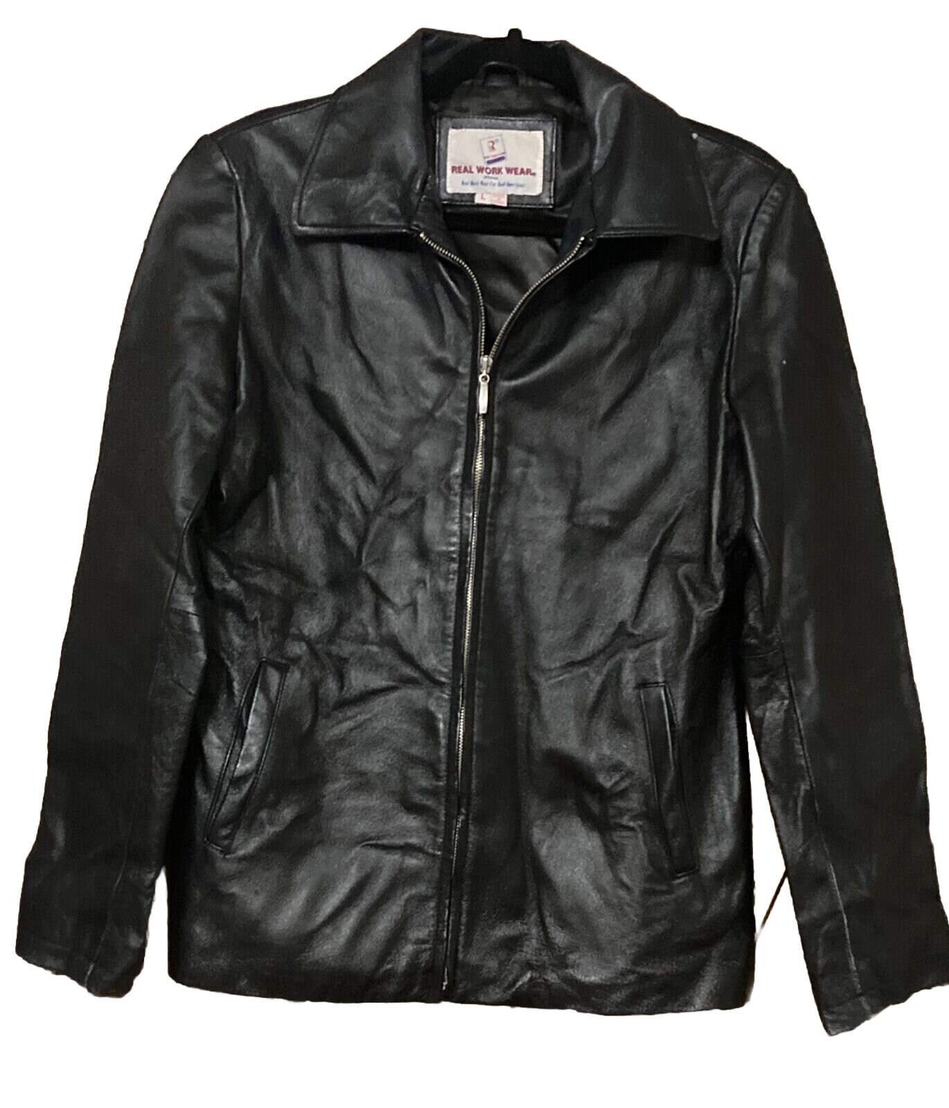 Real Work Wear Leather Coat Vintage Womens Size LARGE Black Leather ...