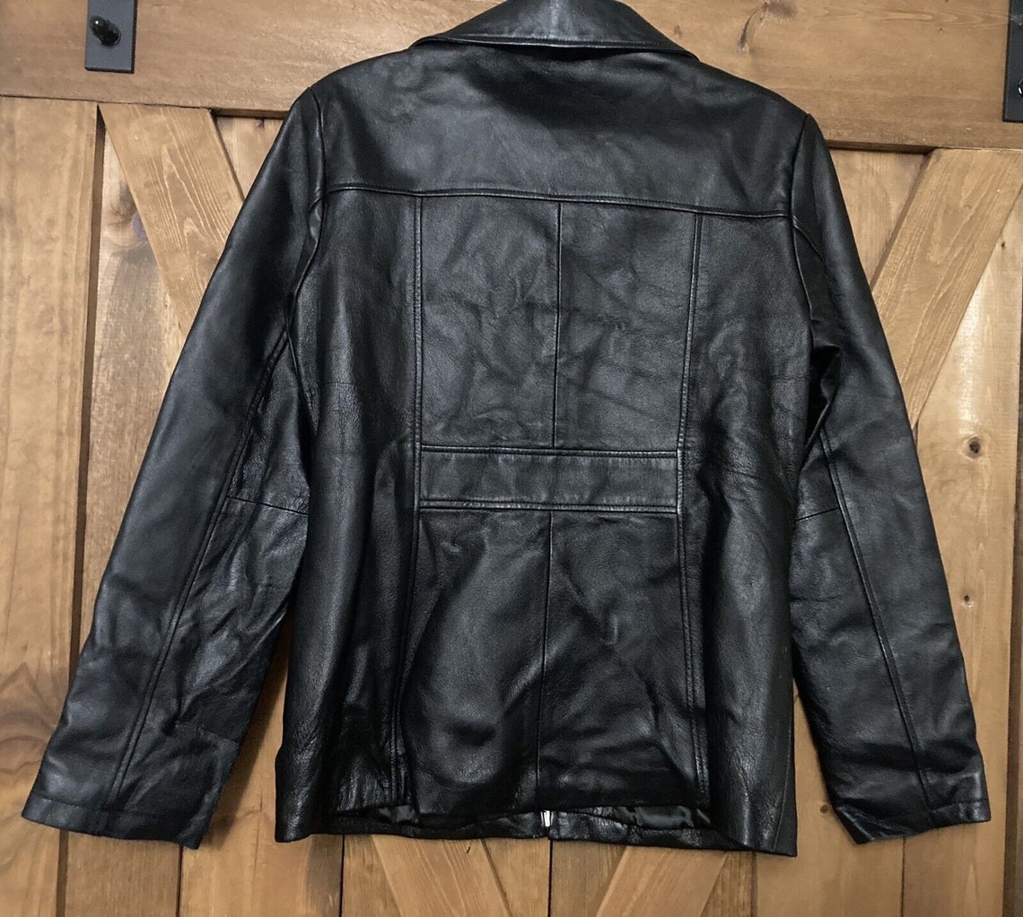Real Work Wear Leather Coat Vintage Womens Size LARGE Black Leather ...