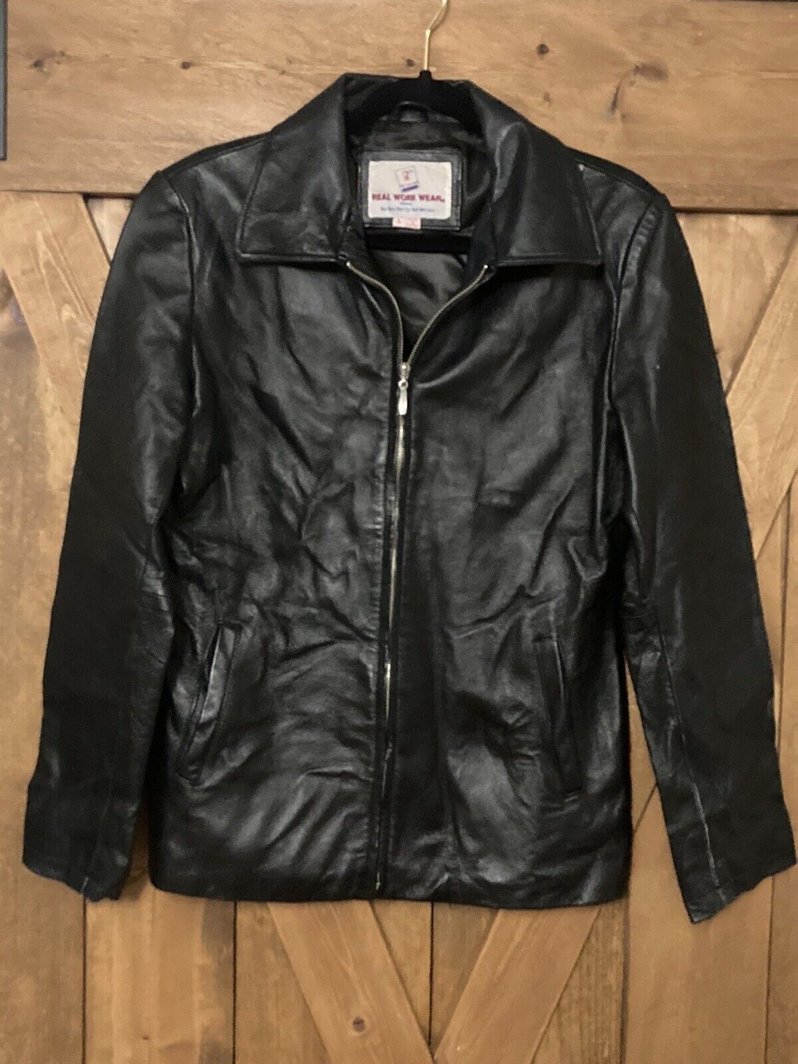 Real Work Wear Leather Coat Vintage Womens Size LARGE Black Leather ...