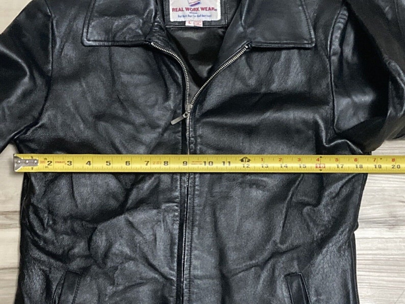 Real Work Wear Leather Coat Vintage Womens Size LARGE Black Leather ...