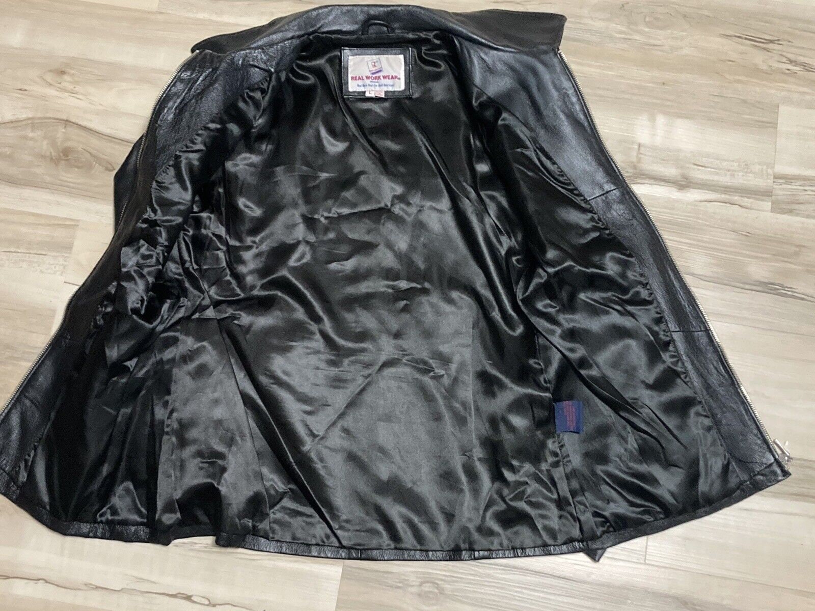 Real Work Wear Leather Coat Vintage Womens Size LARGE Black Leather ...