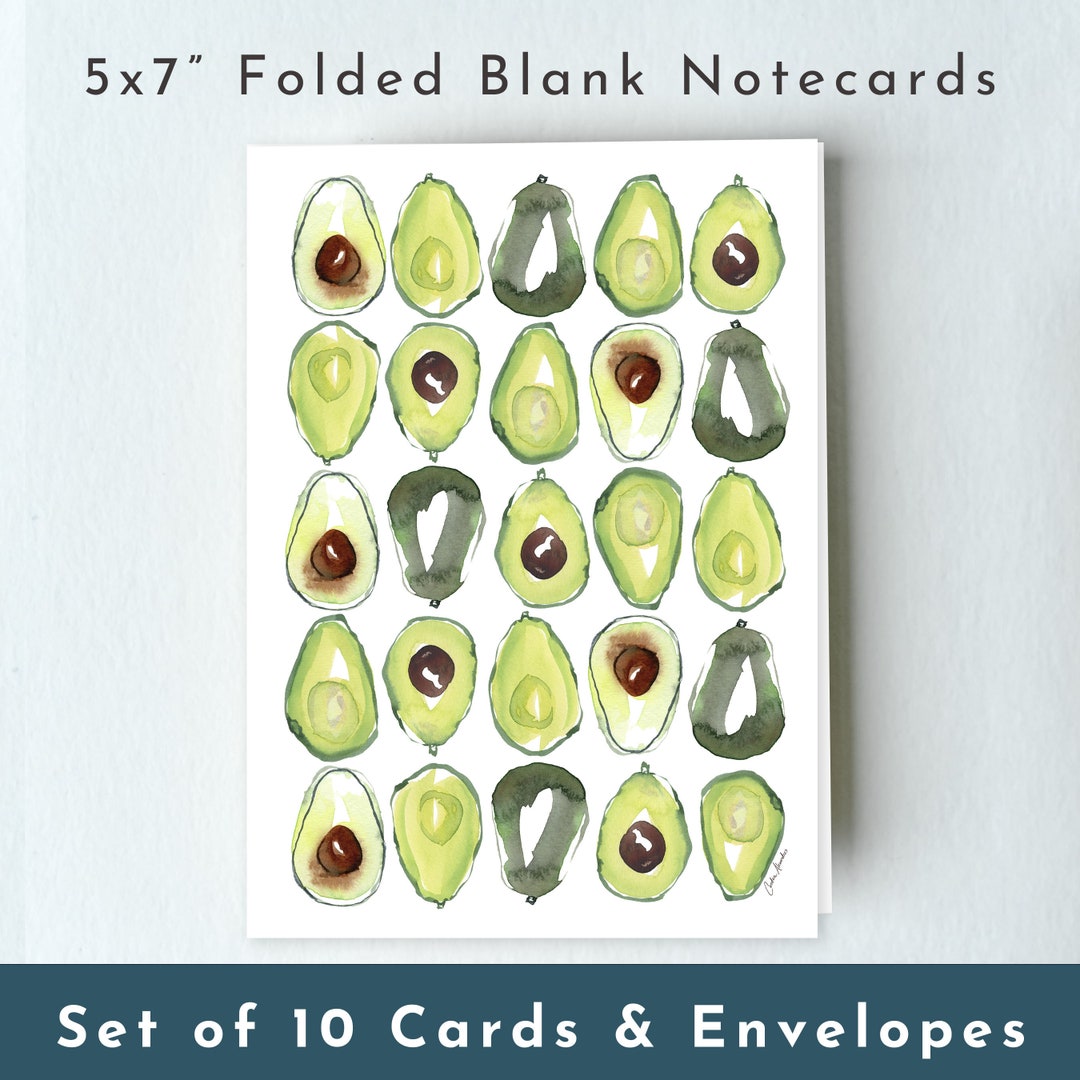 Avocado Watercolor Cards: Set of 10 Foodie Art Notecards - Etsy