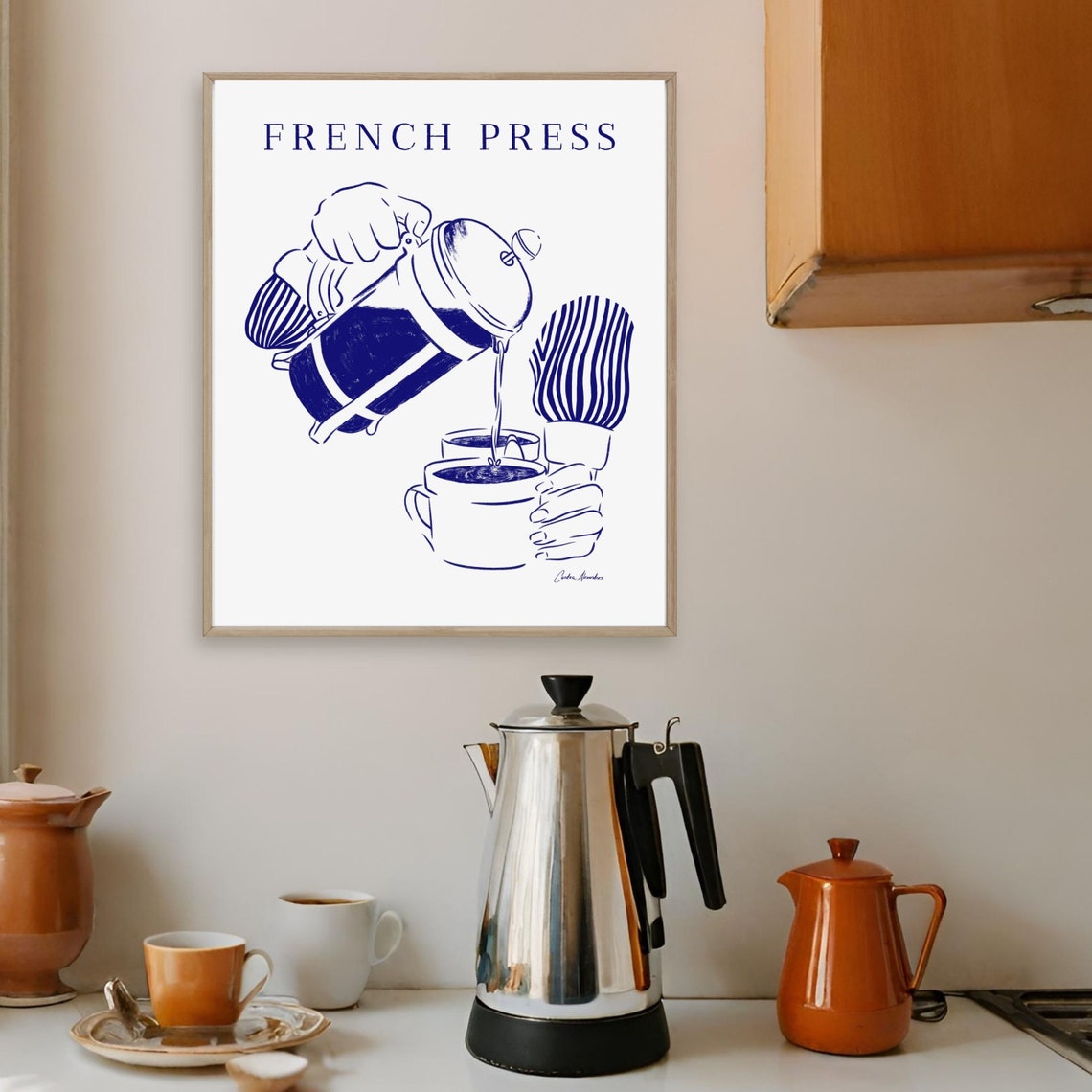 French Press Line Art Print: Minimalist Coffee Corner Decor - Etsy