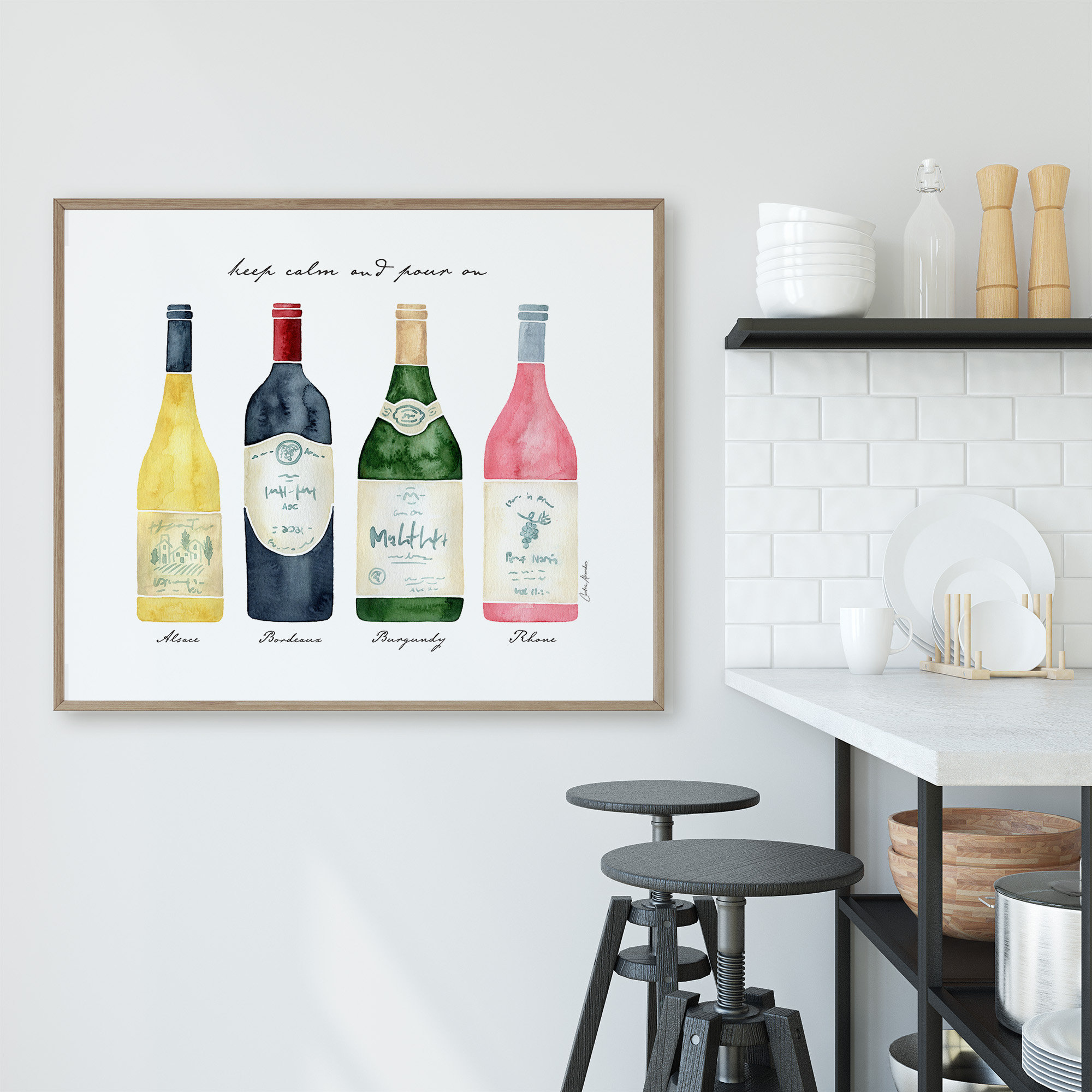 Wine Bottle Art Print Watercolor Wine Bottles Types of Wine - Etsy