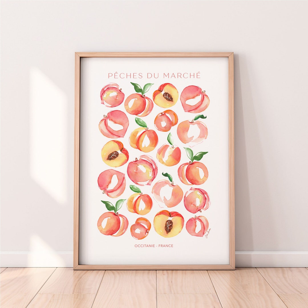 Peach Poster, French Fruit Poster, Peach Wall Art Prints, French ...