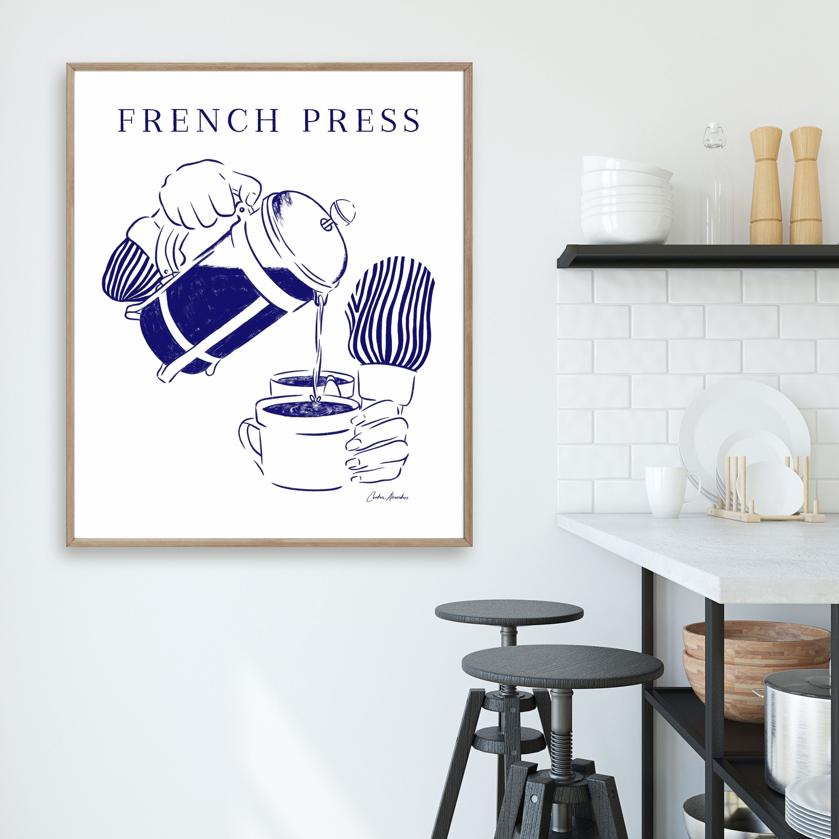 French Press Line Art Print: Minimalist Coffee Corner Decor - Etsy