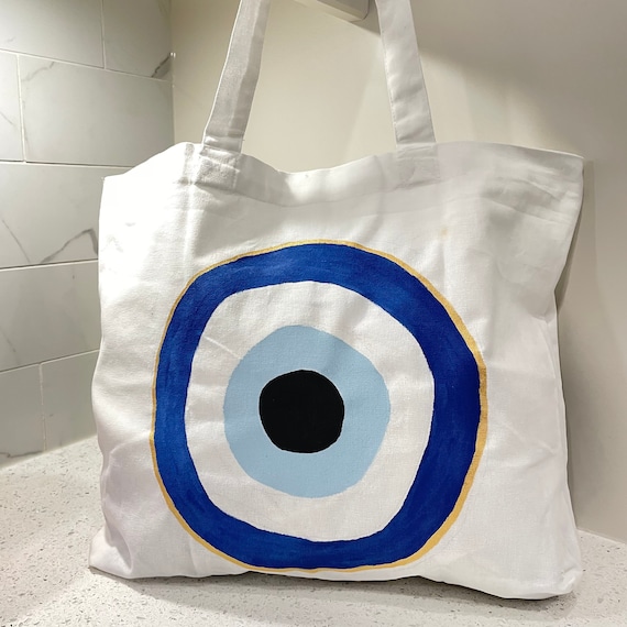 Hand Painted Evil Eye Tote Bag Handmade Tote Bag Evil - Etsy