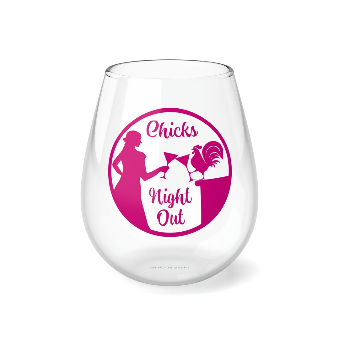 Girls Night Out Wine Glass- Burgundy - Lady & Chicken Drinking Wine ...