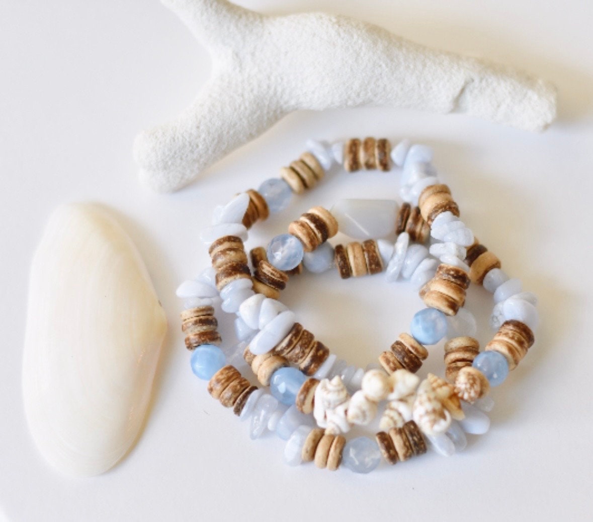 Blue Beachy Bracelets, Coastal Bracelets, Blue Lace Agate Bracelets ...