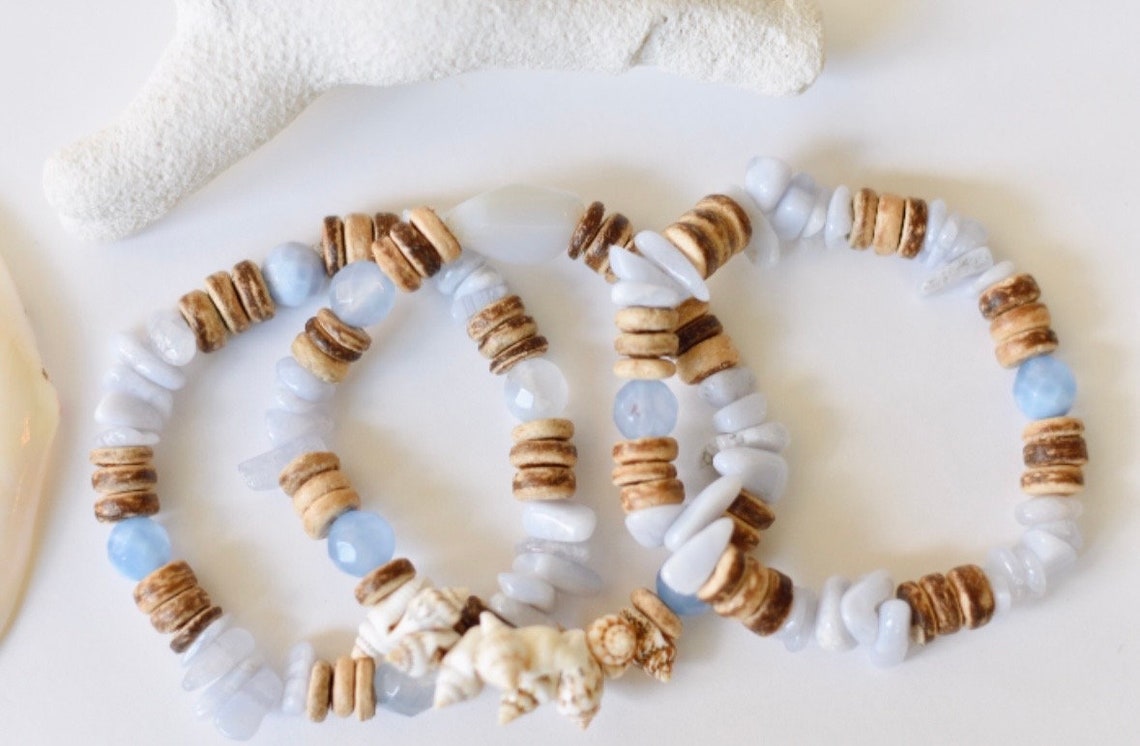 Blue Beachy Bracelets, Coastal Bracelets, Blue Lace Agate Bracelets ...