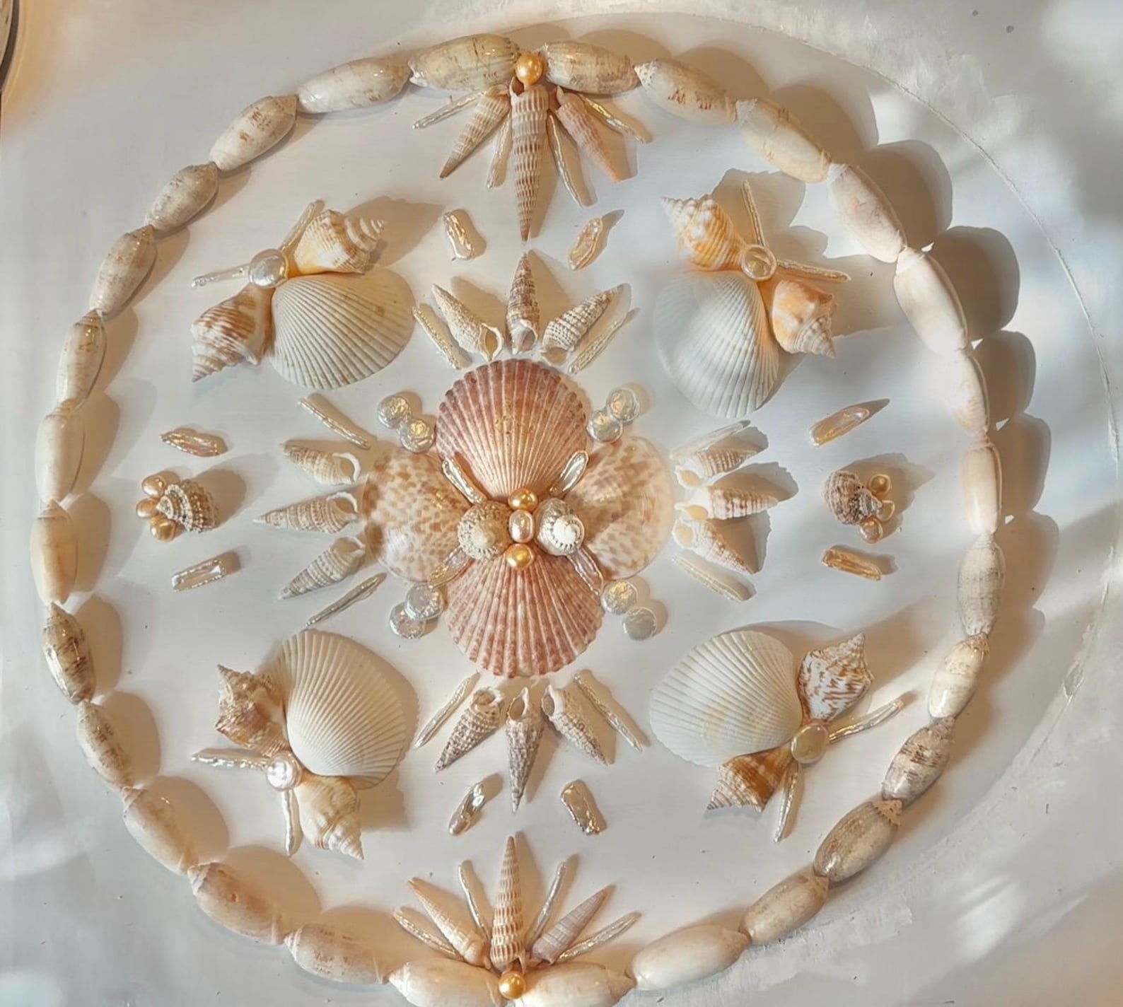 Shell and Pearl Beaded Gemstone Wood Circle Wall Art Panel 12.5” - Etsy