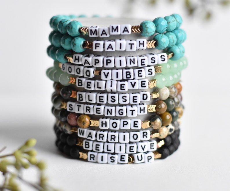 Custom Name Gemstone Bracelet: Personalized Word, Affirmation Jewelry ...