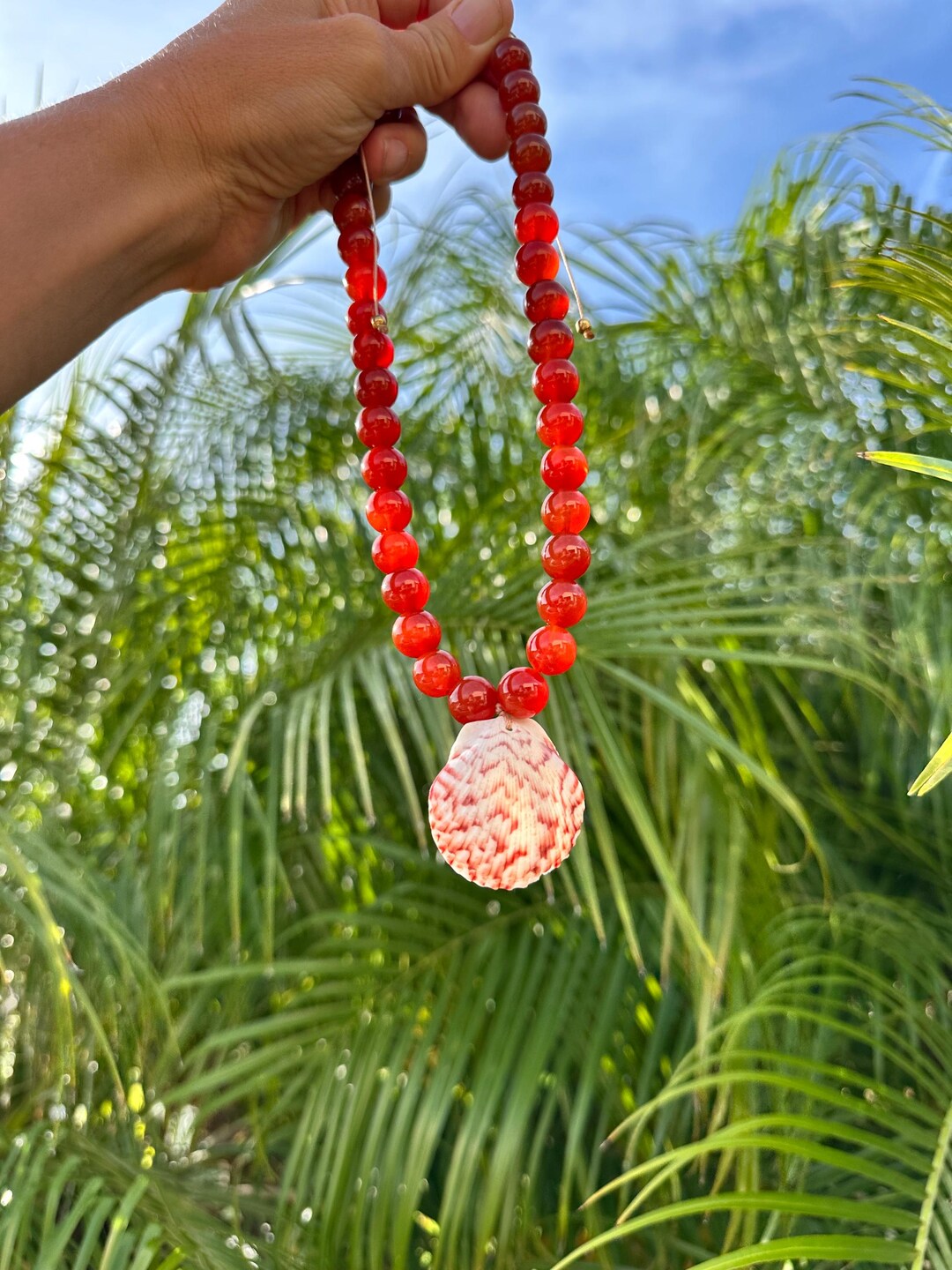 Adjustable Calico Scallop Sanibel Shell and Large Gemstone Necklace ...