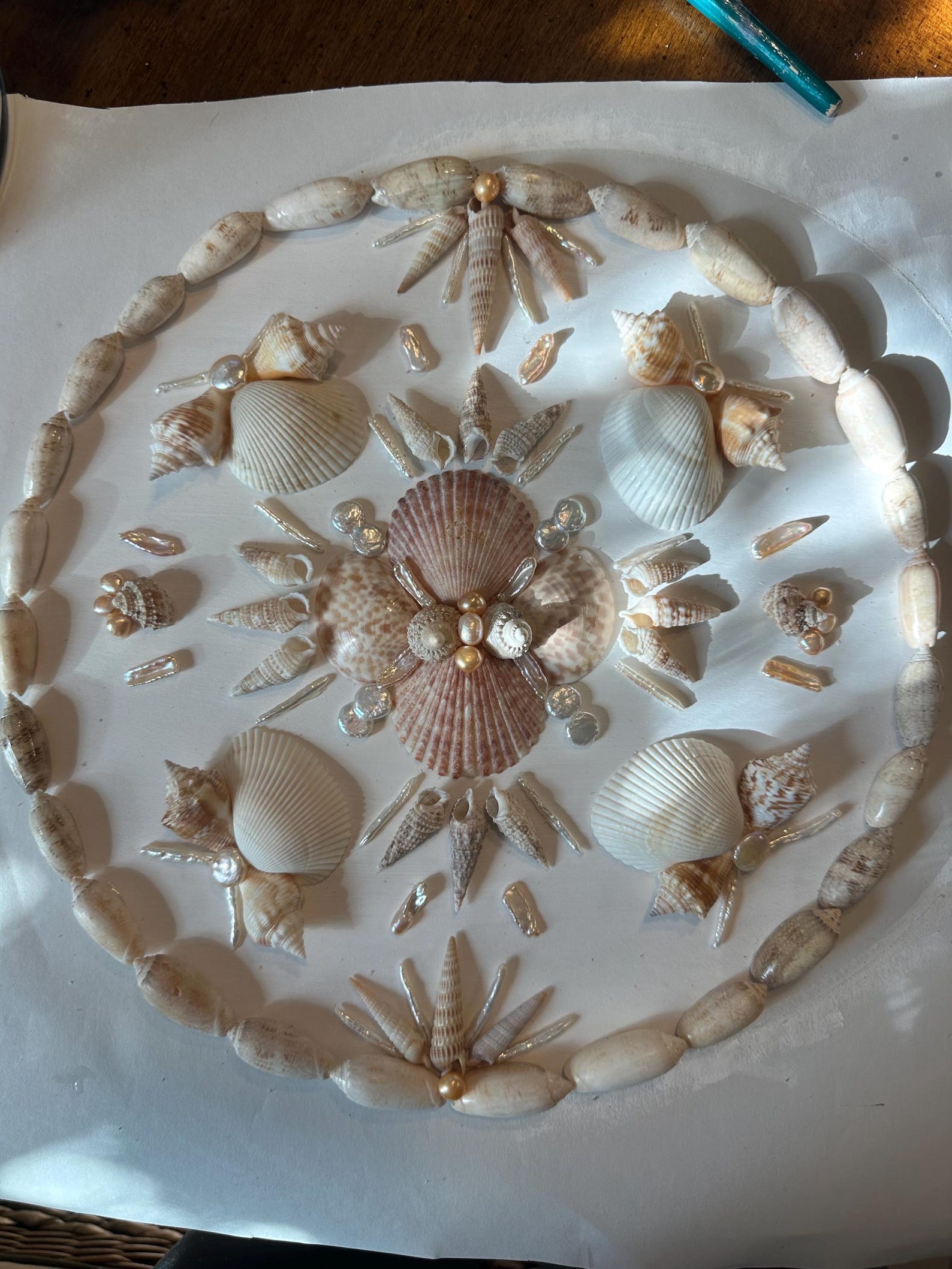Shell and Pearl Beaded Gemstone Wood Circle Wall Art Panel 12.5” - Etsy