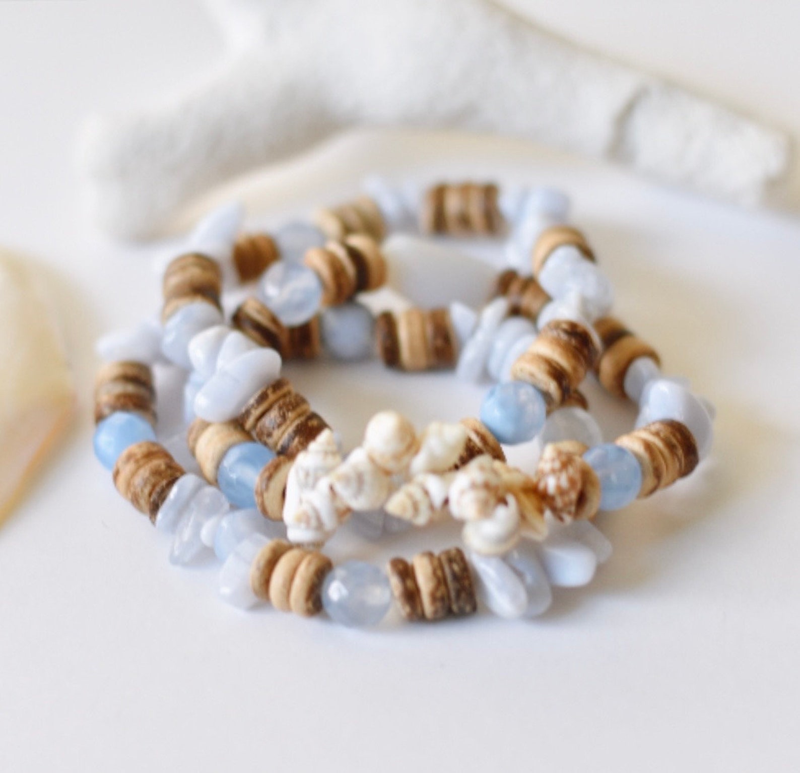 Blue Beachy Bracelets, Coastal Bracelets, Blue Lace Agate Bracelets ...