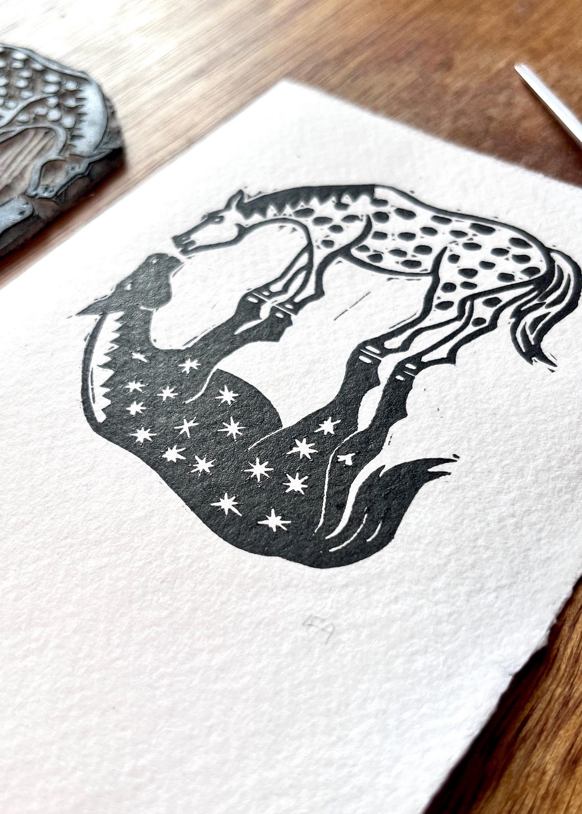 Reflecting Horses Linocut Print: Mystical Gothic Wall Art - Etsy