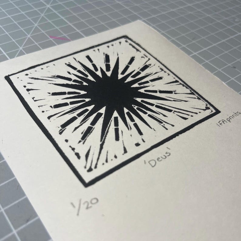 Starburst Lino Print | Black & White Sun Ray Linocut Art - Etsy