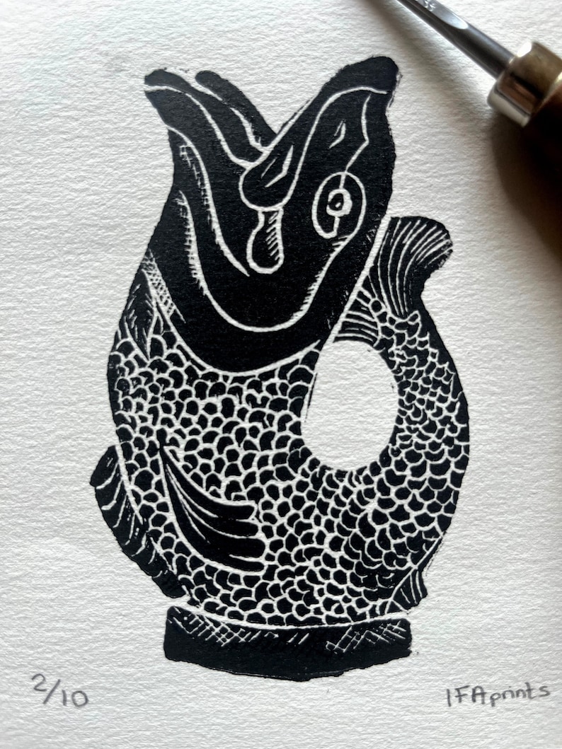 Gluggle Jug Fish Original Handmade Linocut Print | Unframed | Kitsch ...