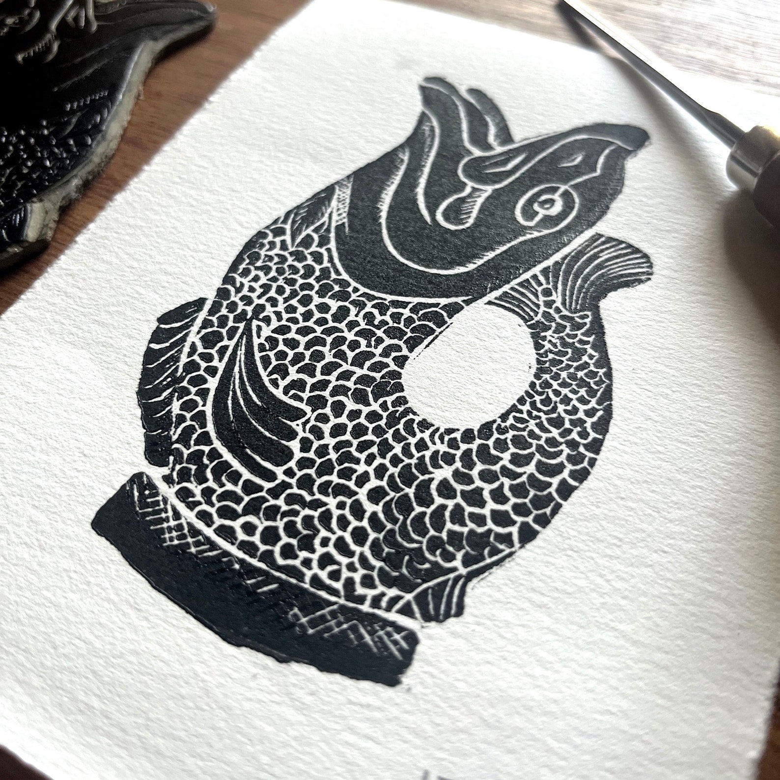 Gluggle Jug Fish Original Handmade Linocut Print | Unframed | Kitsch ...