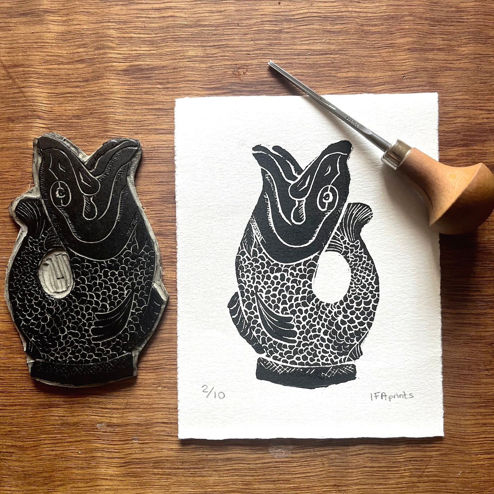 Gluggle Jug Fish Original Handmade Linocut Print | Unframed | Kitsch ...