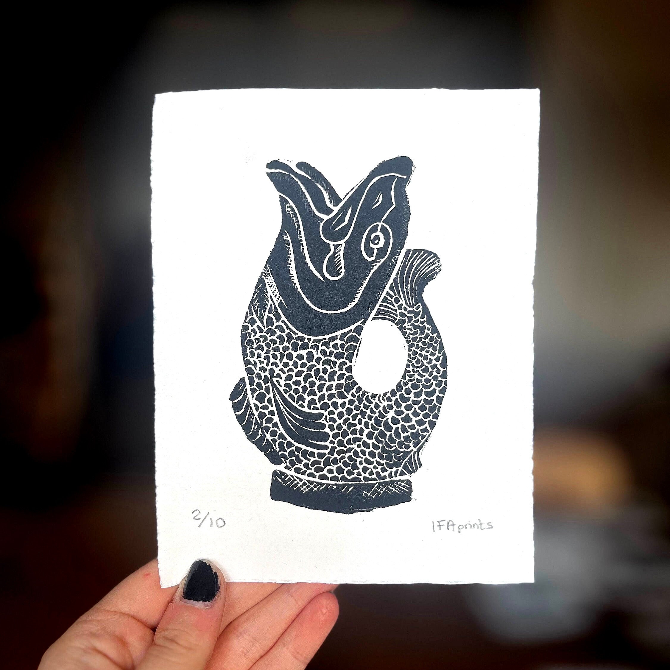 Gluggle Jug Fish Original Handmade Linocut Print | Unframed | Kitsch ...
