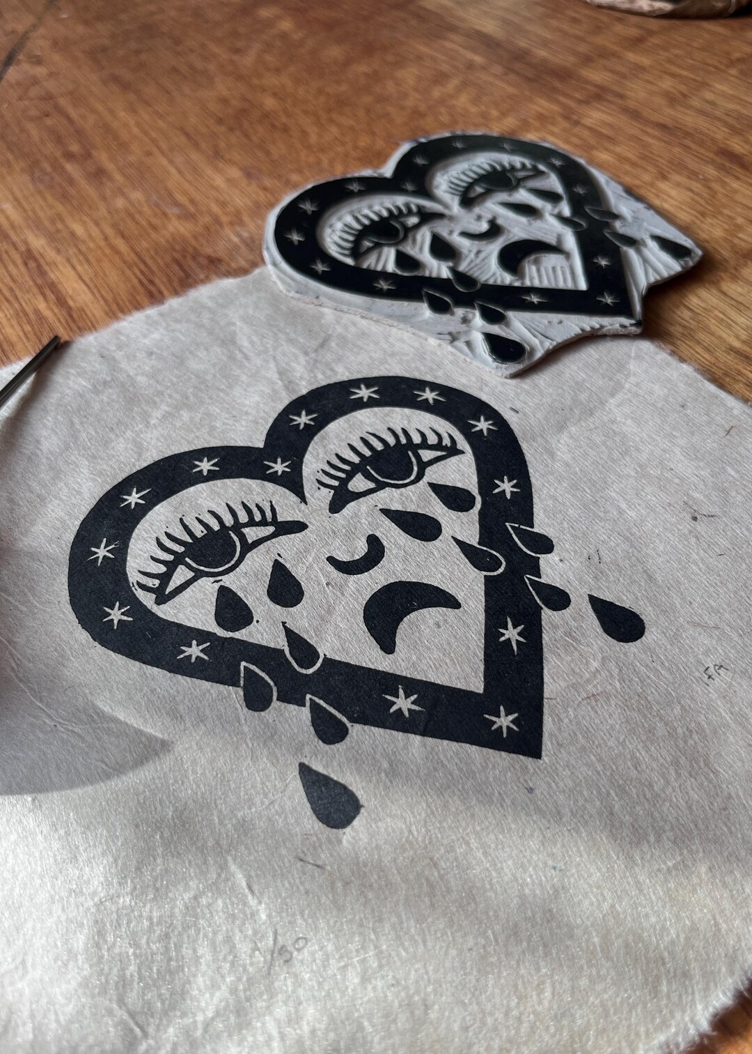 Crying Heart Linocut Print: Gothic Tattoo Art, Handmade - Etsy