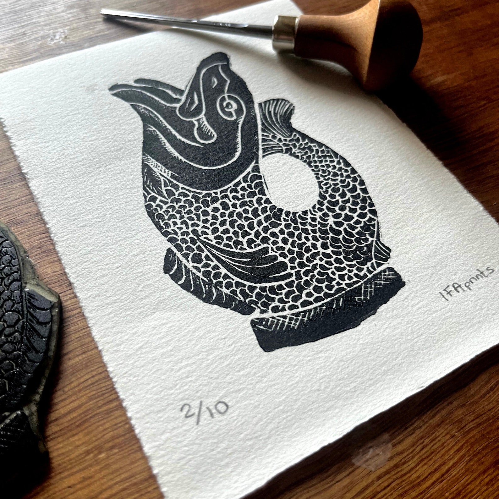 Gluggle Jug Fish Original Handmade Linocut Print | Unframed | Kitsch ...