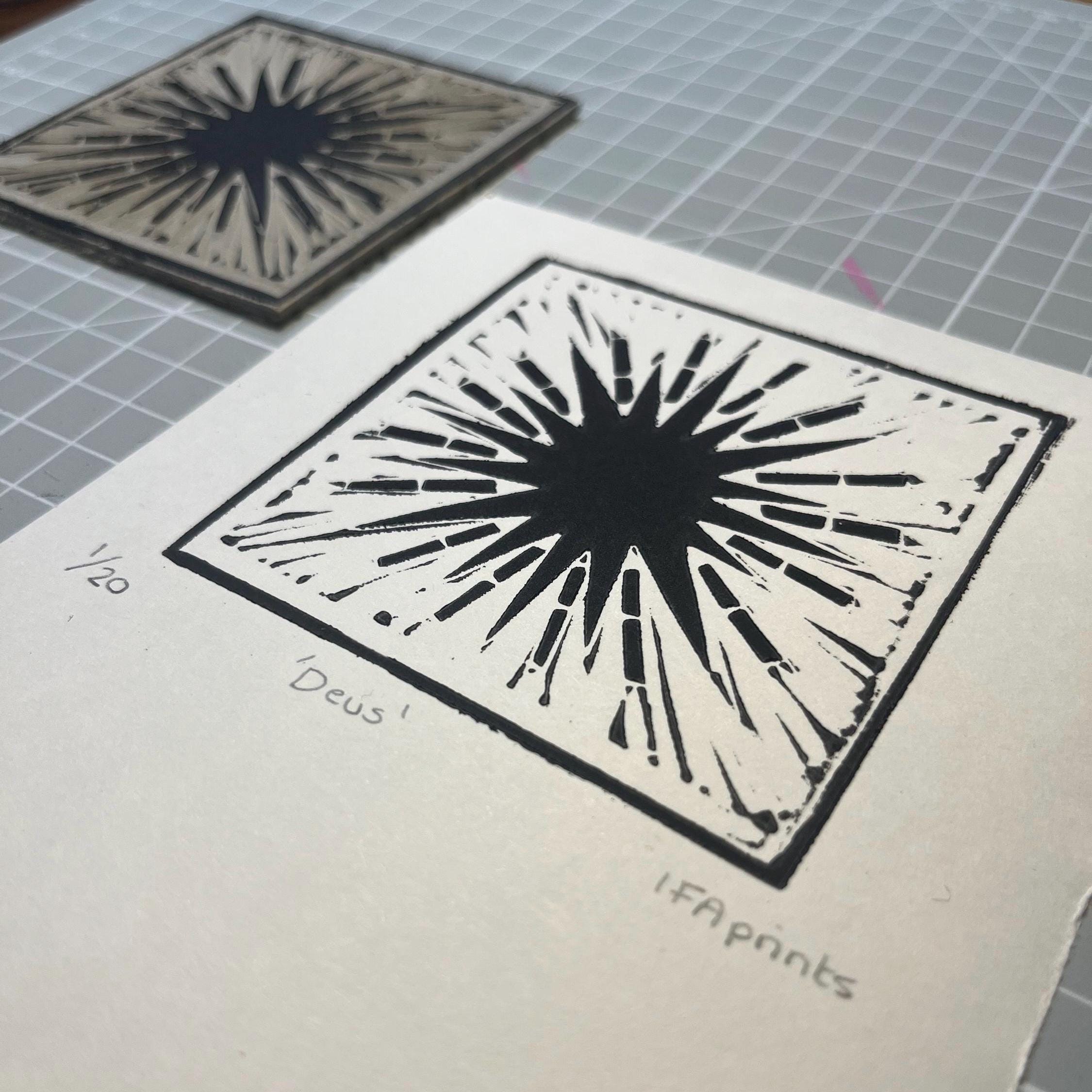 Mini Sun Lino Print ‘deus’ | Wall Art | Prints | Handmade | Home Decor ...
