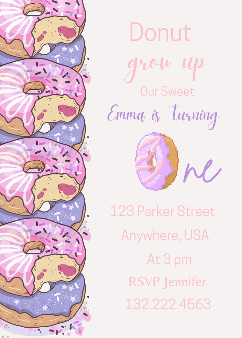Printable | Donut Grow up Birthday Invitation | Party | Editable ...
