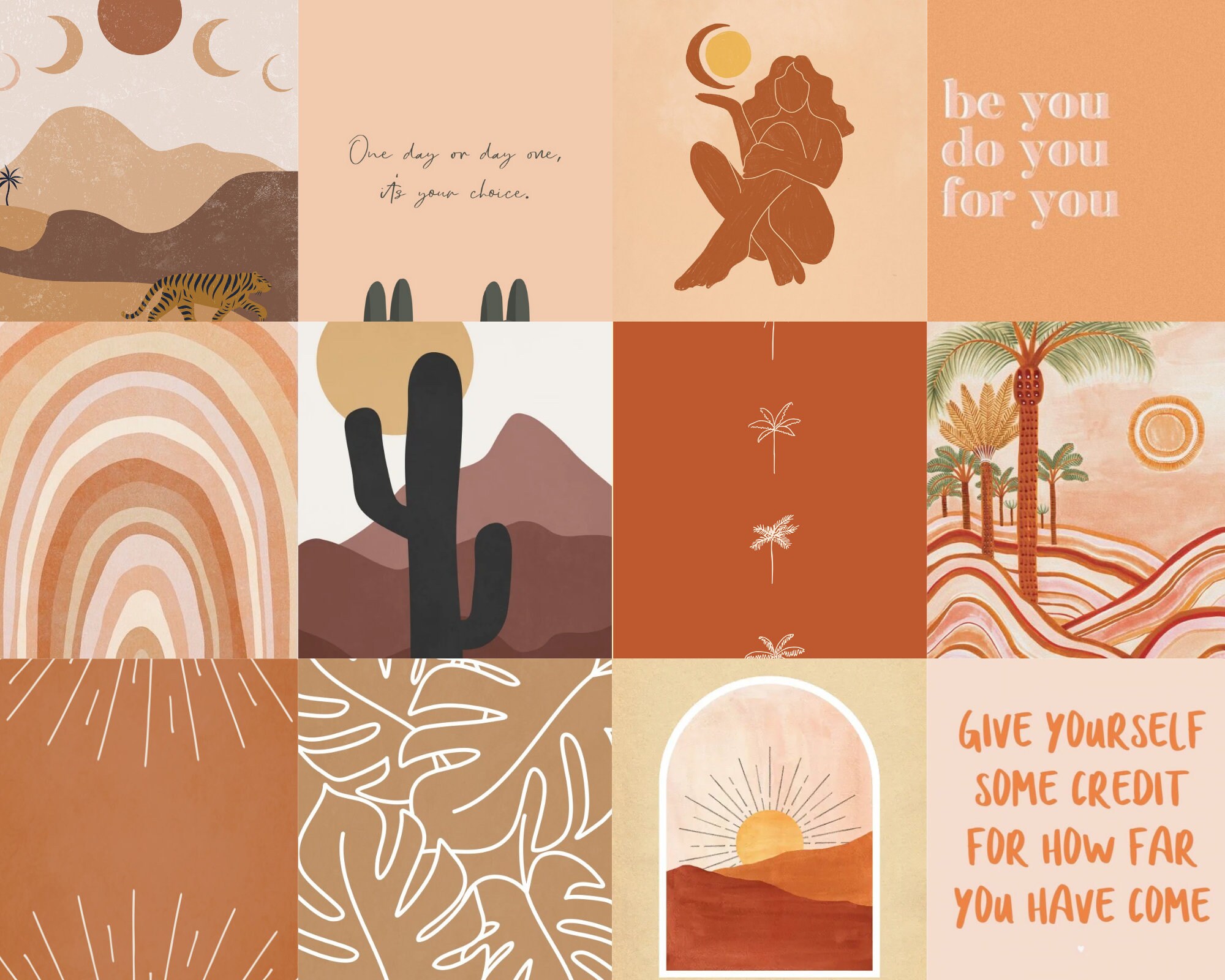 60 PCS | Boho Aesthetic Collage Wall Kit | Bohemian Neutral Tones ...