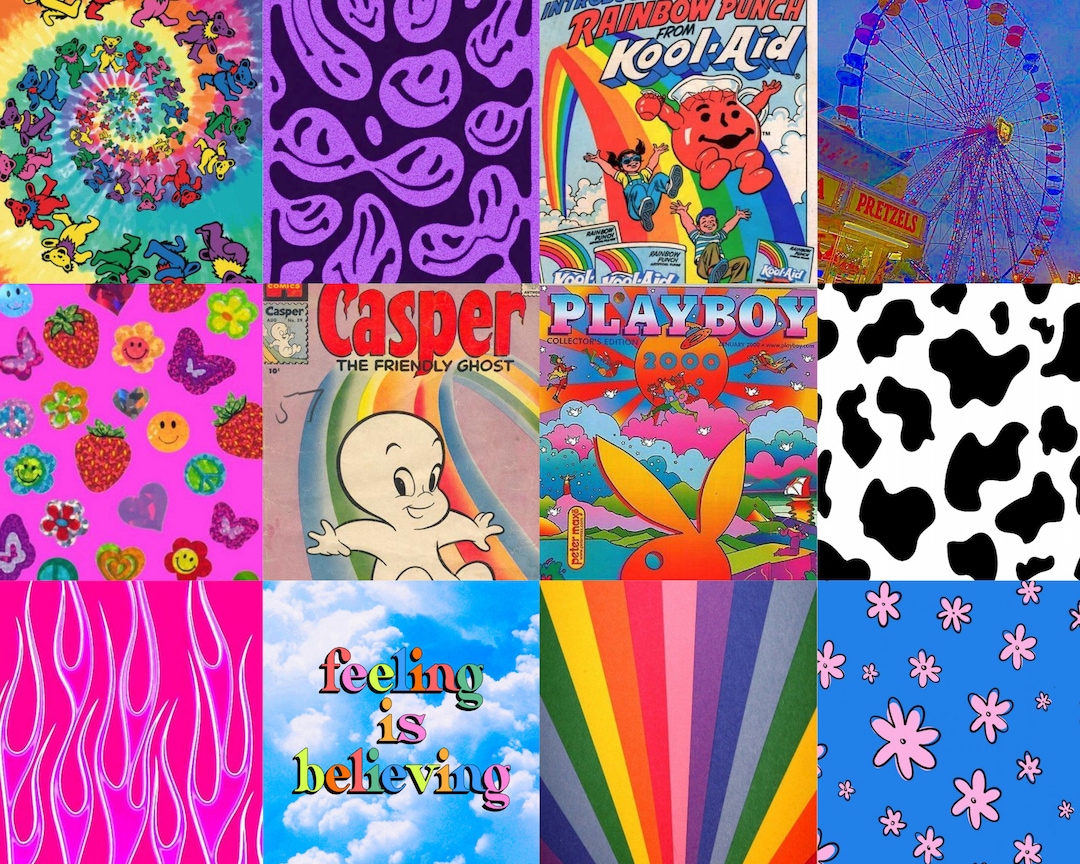 100 PCS Indie Collage Wall Kit Kidcore Aesthetic Psychedelic DIGITAL ...