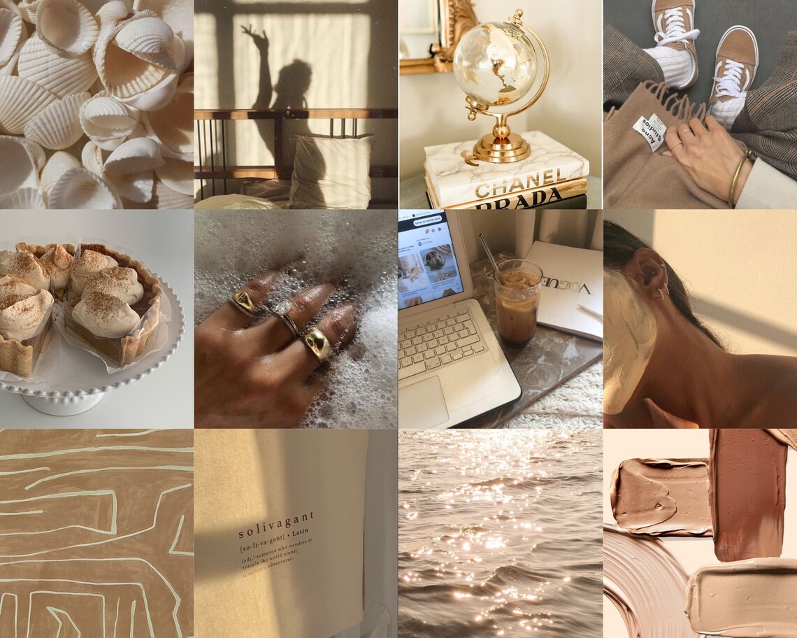 100 PCS Brown Beige Aesthetic Collage Wall Kit Light Brown | Etsy