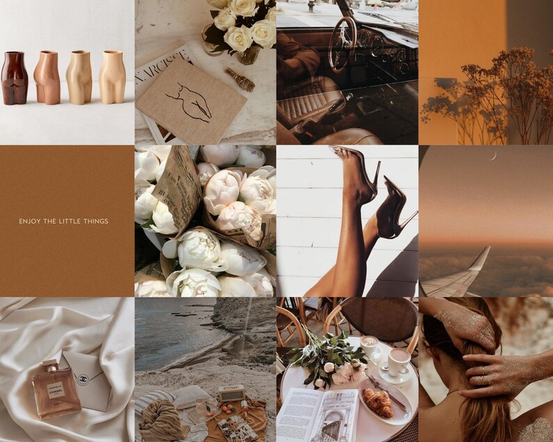 100 PCS | Brown Beige Aesthetic Collage Wall Kit | Light Brown Neutral ...