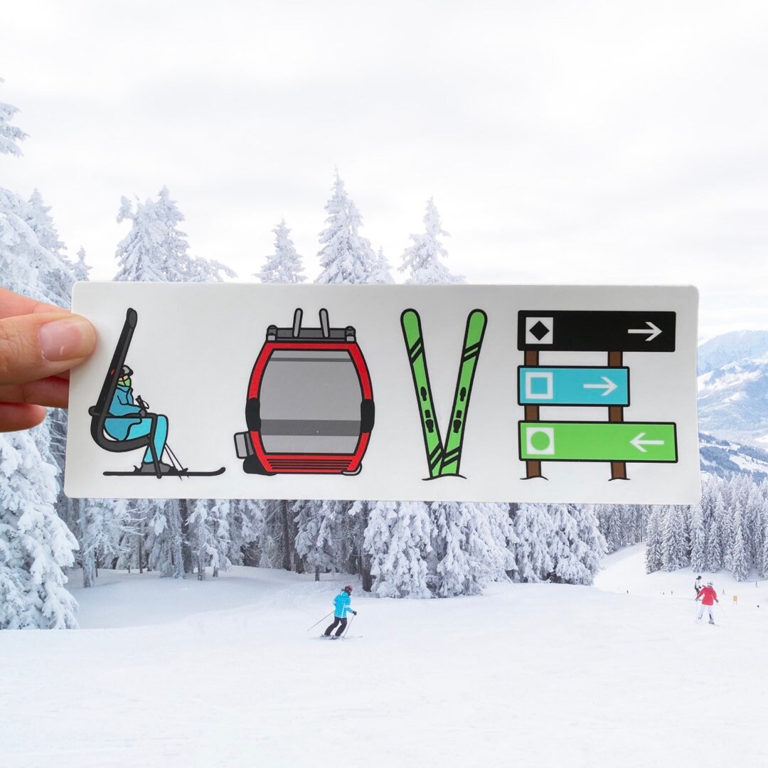 Ski Love BUMPER Sticker Snowboard Decal Weatherproof Winter Sport ...