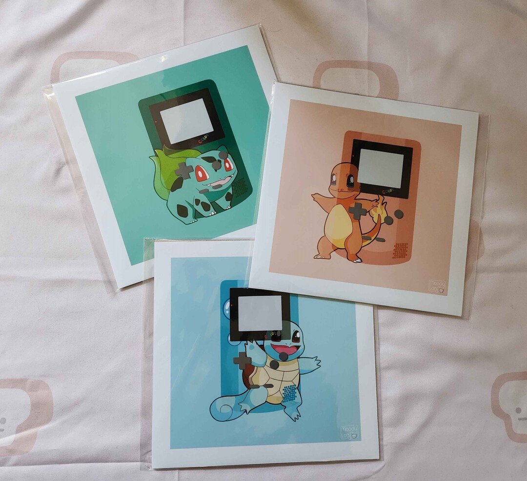 Pokémon Gen 1 Starter Bundle Set of 3 8x8 Prints Bulbasaur, Charmander ...