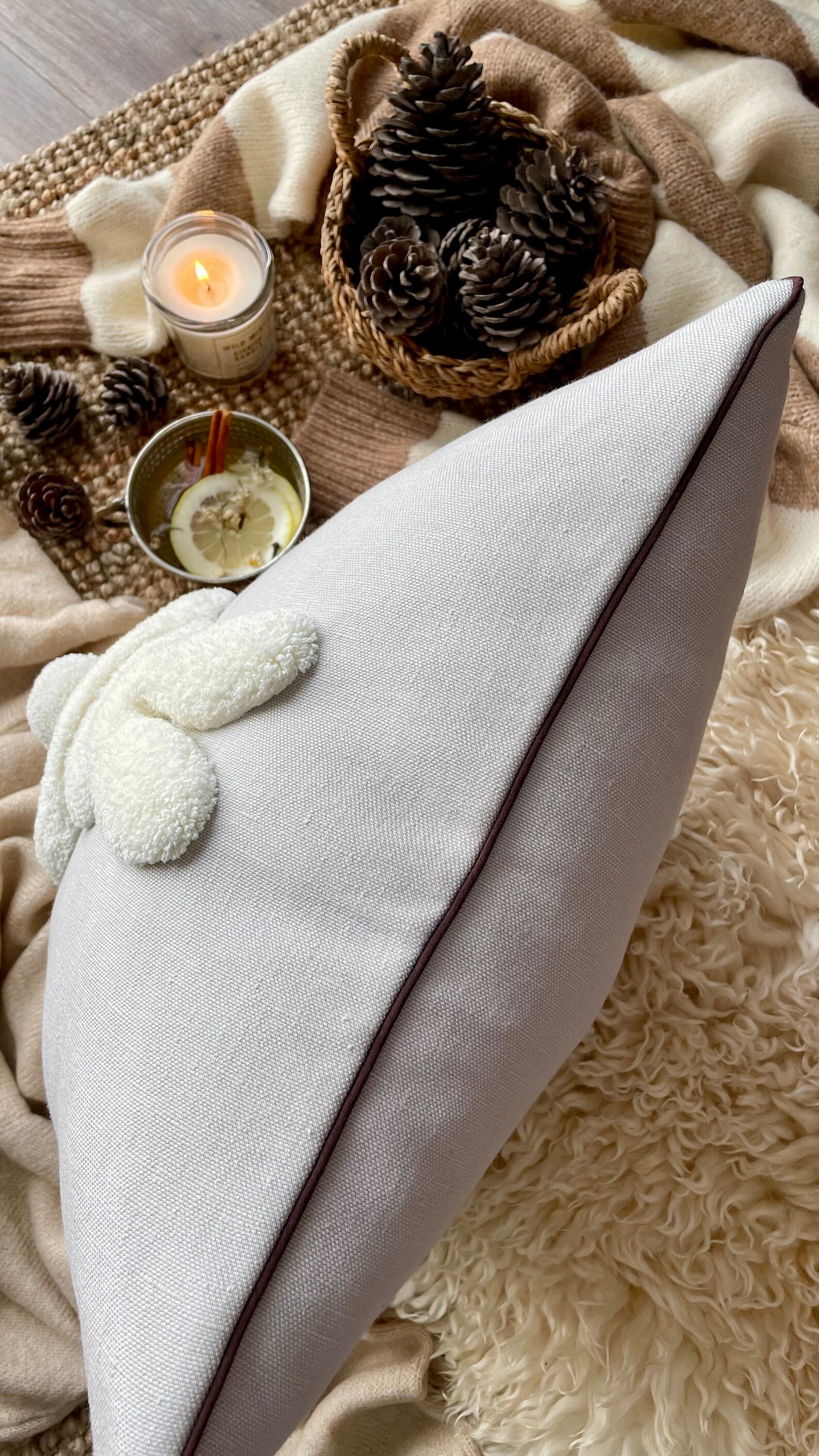 Hand Embroidery Linen Punch Needle Rabbit Pillow, Handmade Pillowcase ...