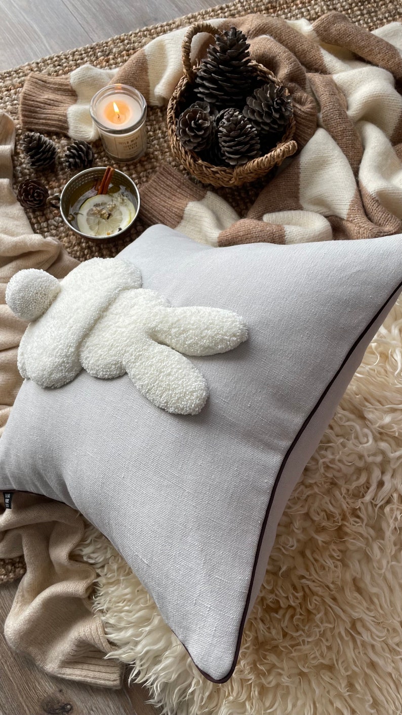 Hand Embroidery Linen Punch Needle Rabbit Pillow, Handmade Pillowcase ...