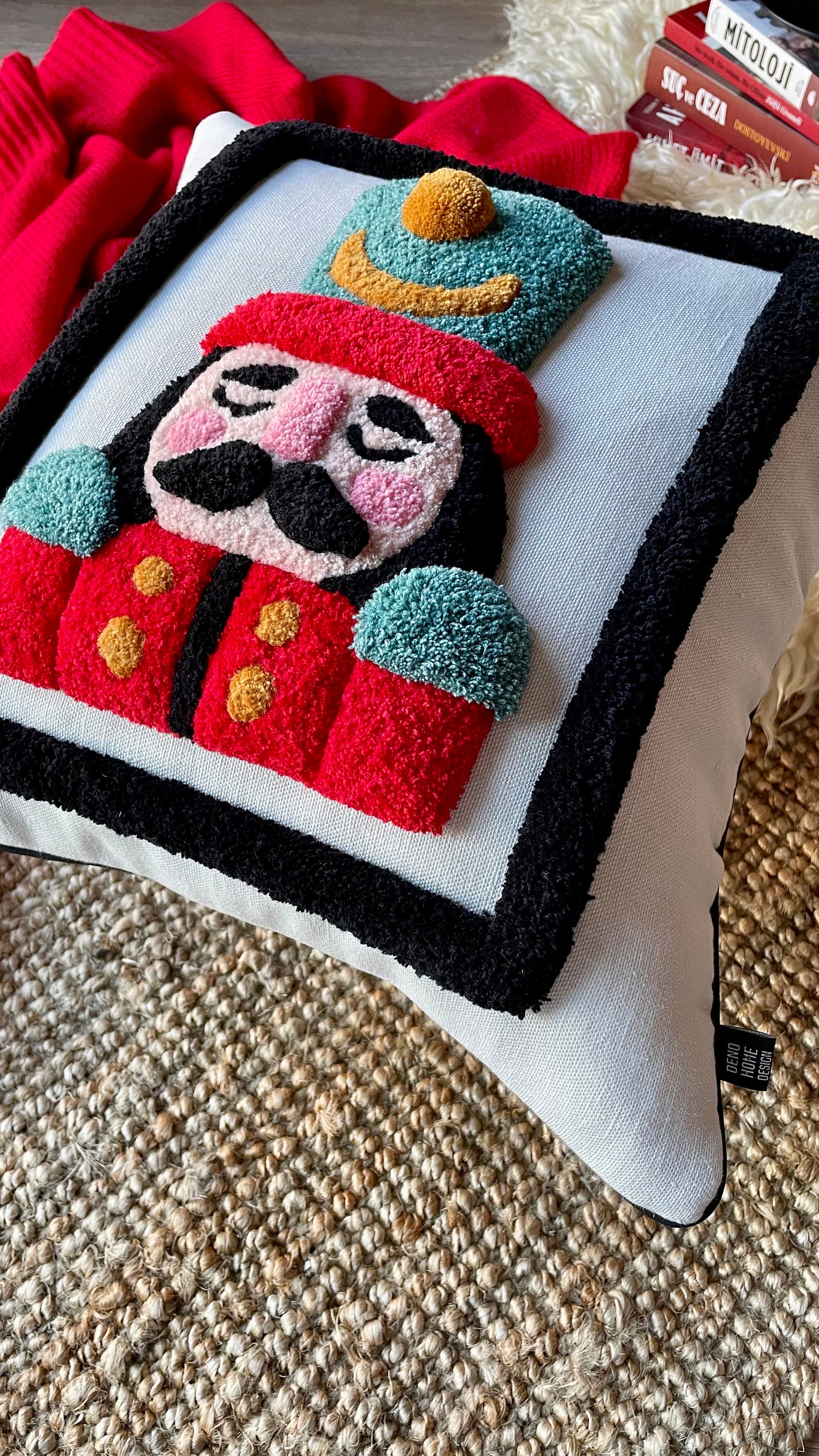 Hand Embroidery Linen Punch Needle Christmas Nutcracker Pillow, Christmas Decor, Tufting Throw ...
