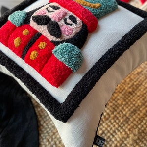 Hand Embroidery Linen Punch Needle Christmas Nutcracker Pillow, Christmas Decor, Tufting Throw ...