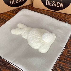 Hand Embroidery Linen Punch Needle Rabbit Pillow, Handmade Pillowcase ...