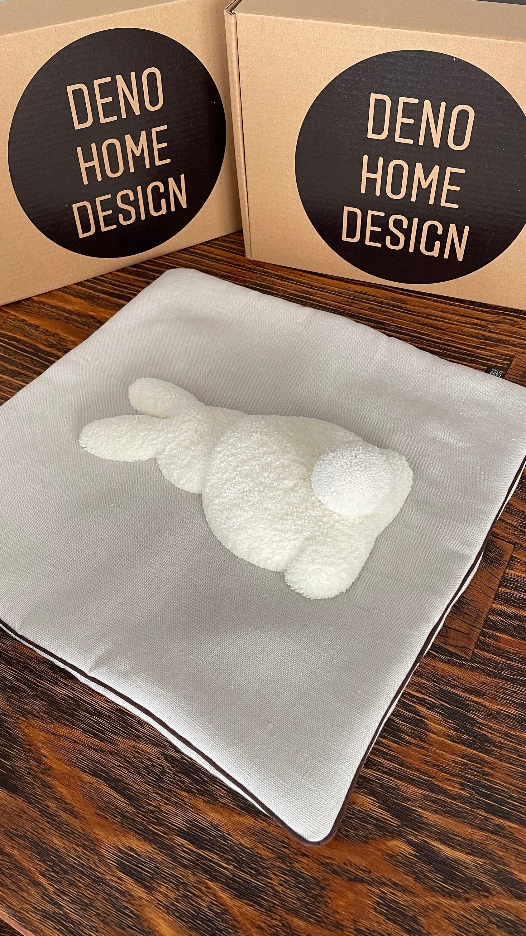 Hand Embroidery Linen Punch Needle Rabbit Pillow, Handmade Pillowcase ...