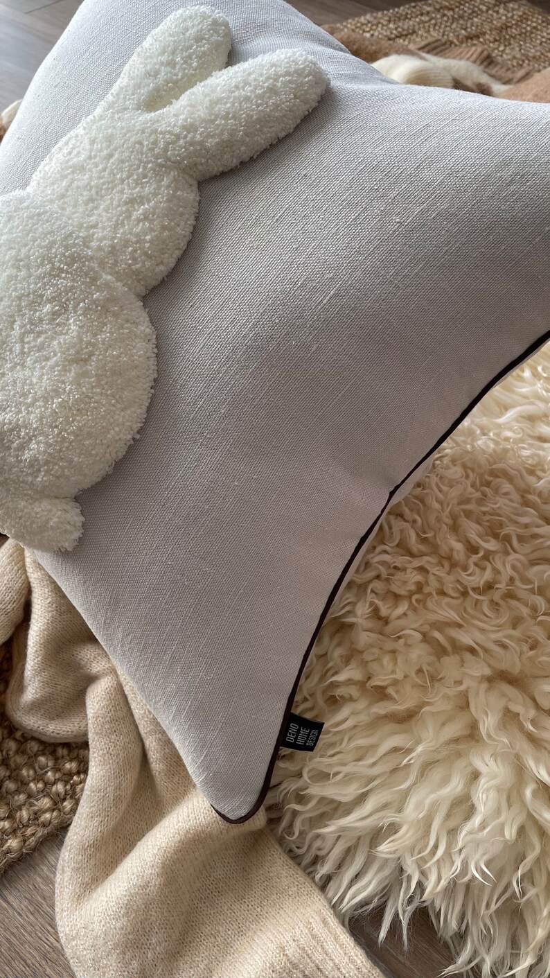 Hand Embroidery Linen Punch Needle Rabbit Pillow, Handmade Pillowcase ...