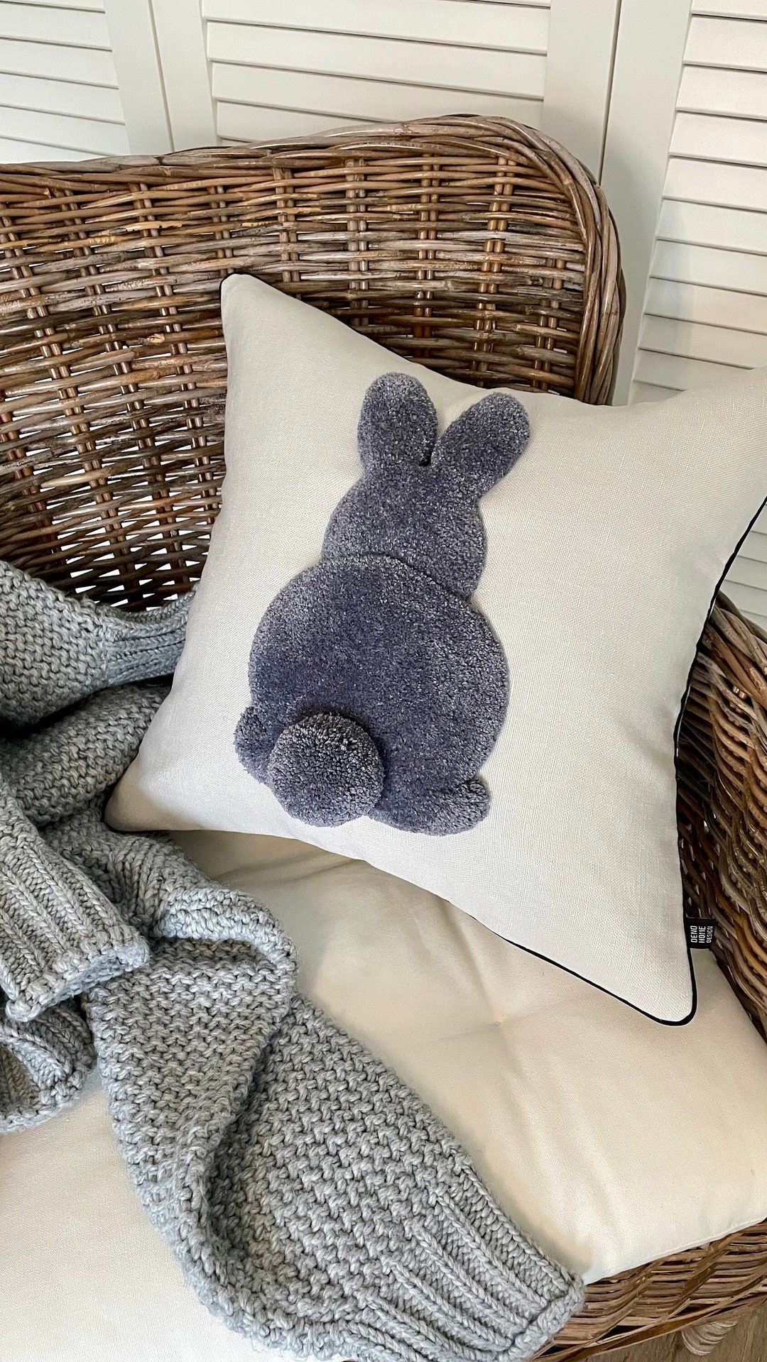 Hand Embroidered Rabbit Pillow Cover, Tufted Linen, Kids Room Decor - Etsy