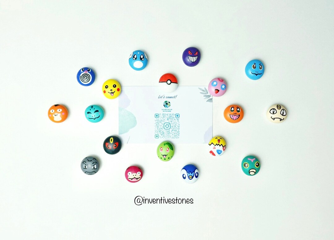 Set of 18 Mini Hand Painted Pokemon Pebble Cute Magnets. Christmas Gift ...