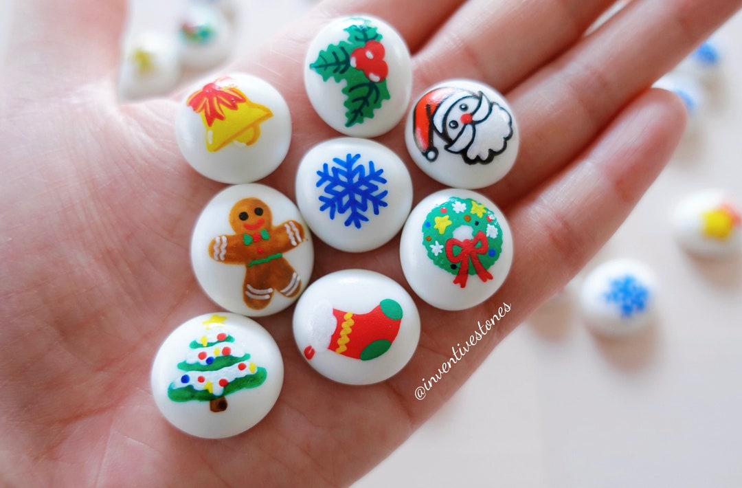 Set of 8 Hand Painted Christmas Mini Pebble Magnets. Painted - Etsy
