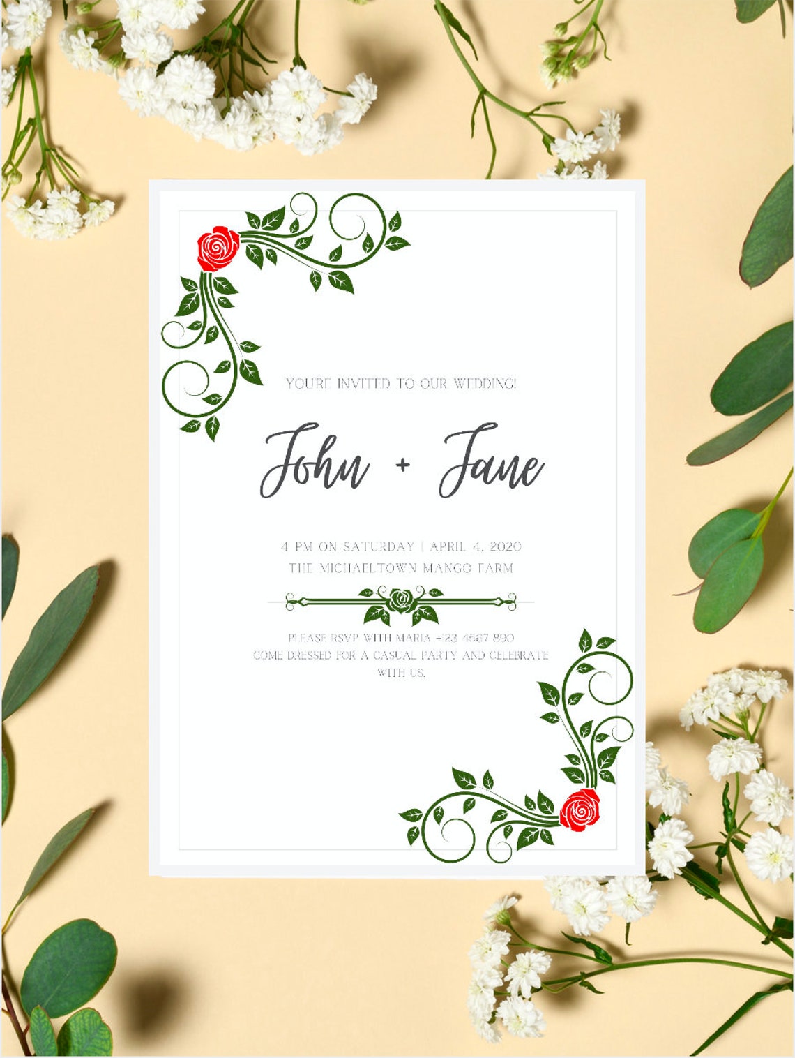 Simple wedding invitation template | Etsy